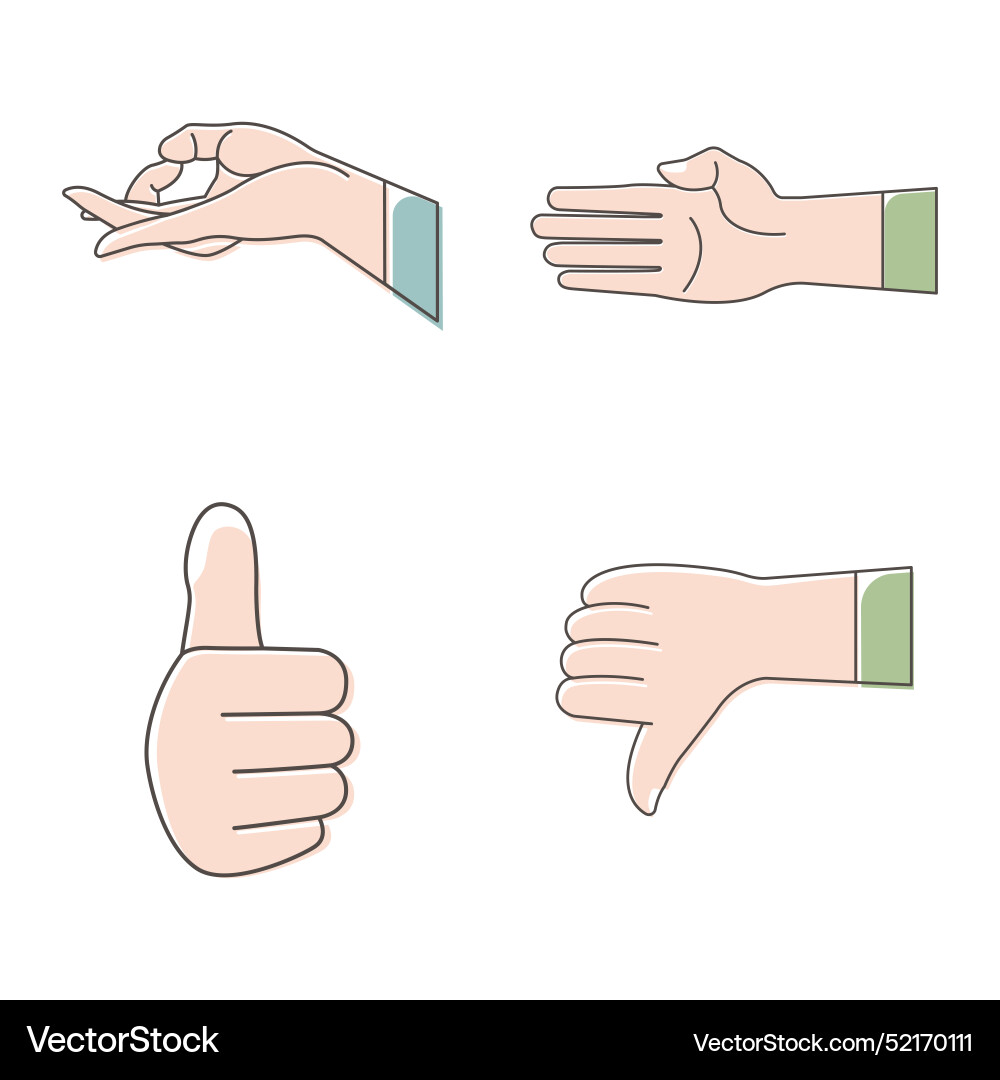 Hand gesture symbol filled line style set Vector Image