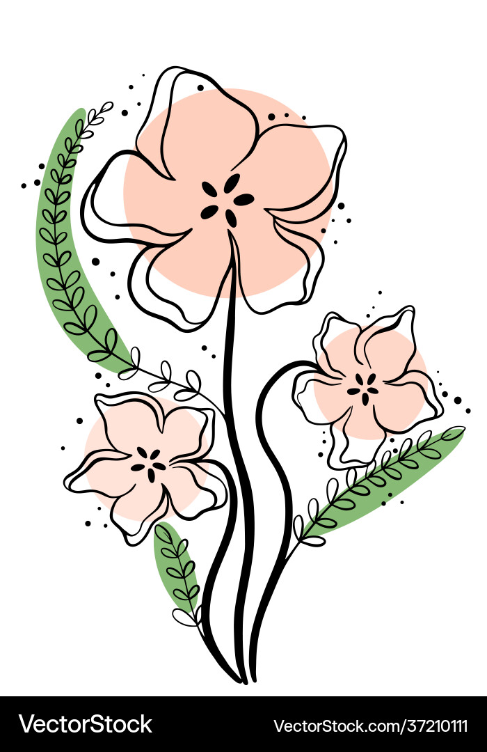 Monoline flower flowers and twigs simple design Vector Image