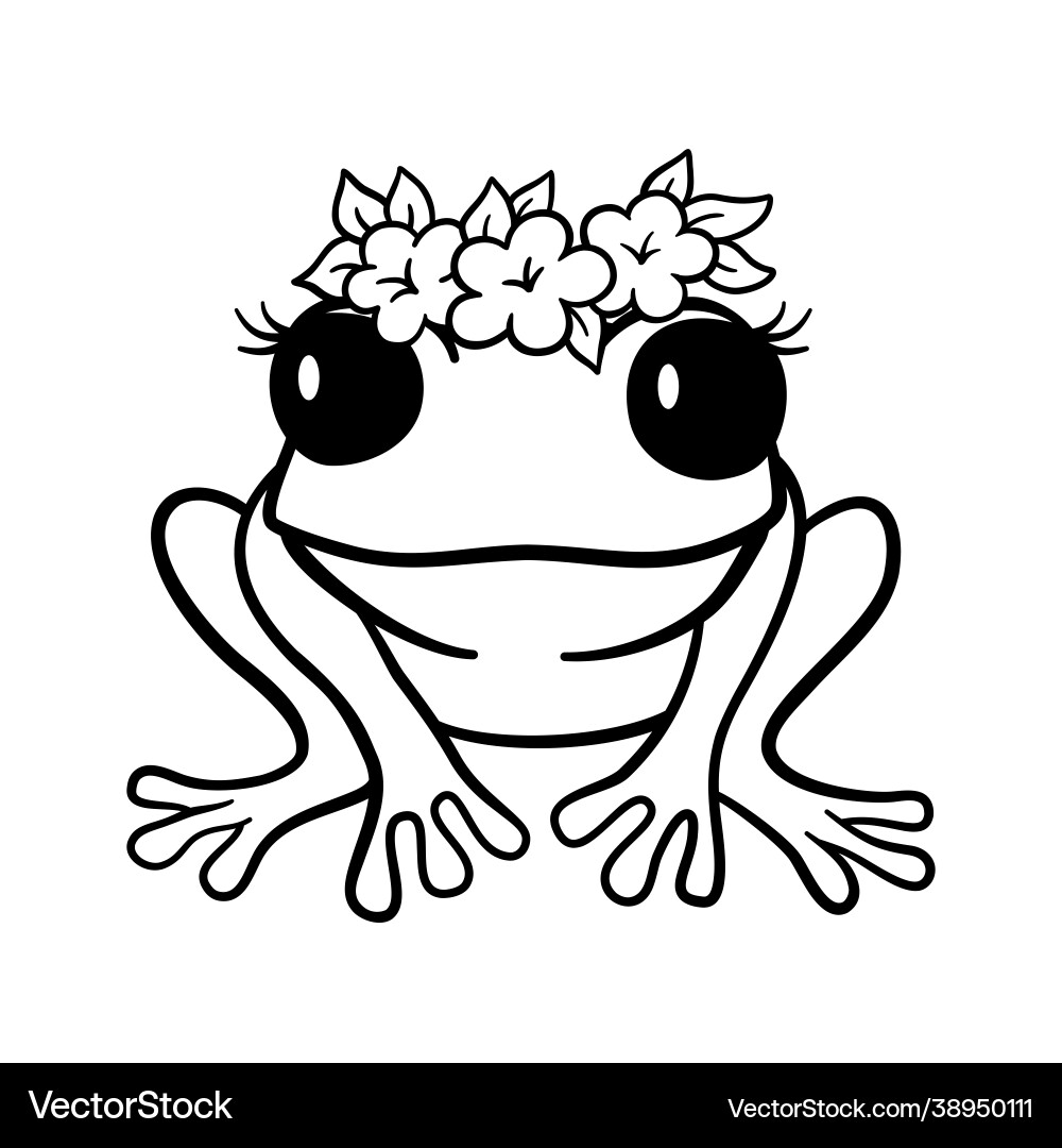 Outline frog with flowers on head isolated Vector Image