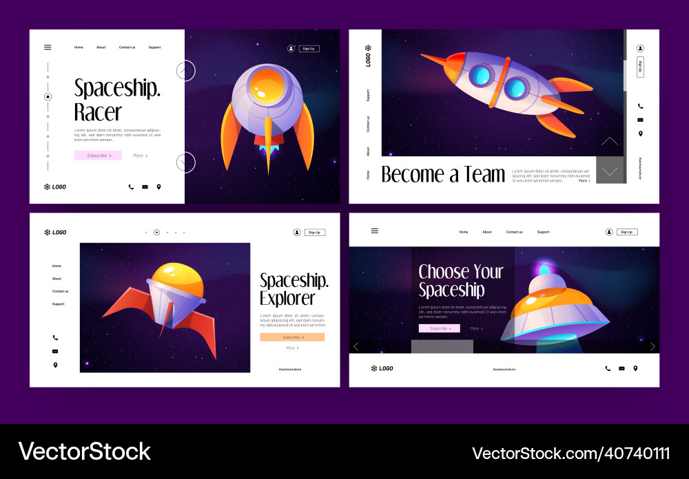 Spaceships banners with rockets and shuttles Vector Image