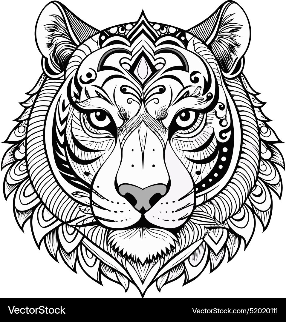 Tiger head mandala entangle coloring page Vector Image