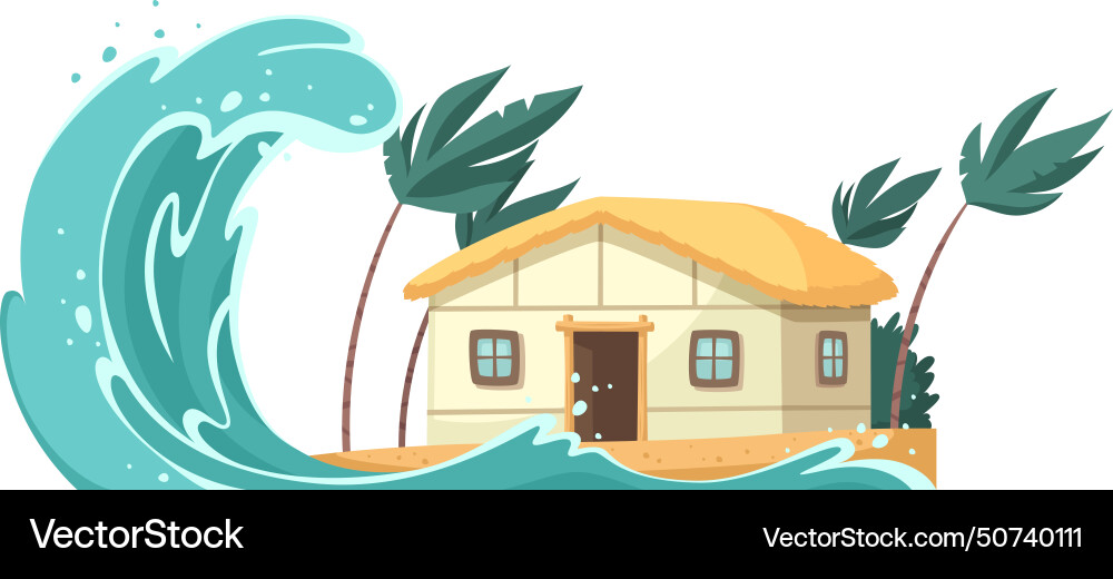 Tsunami natural disaster composition Royalty Free Vector