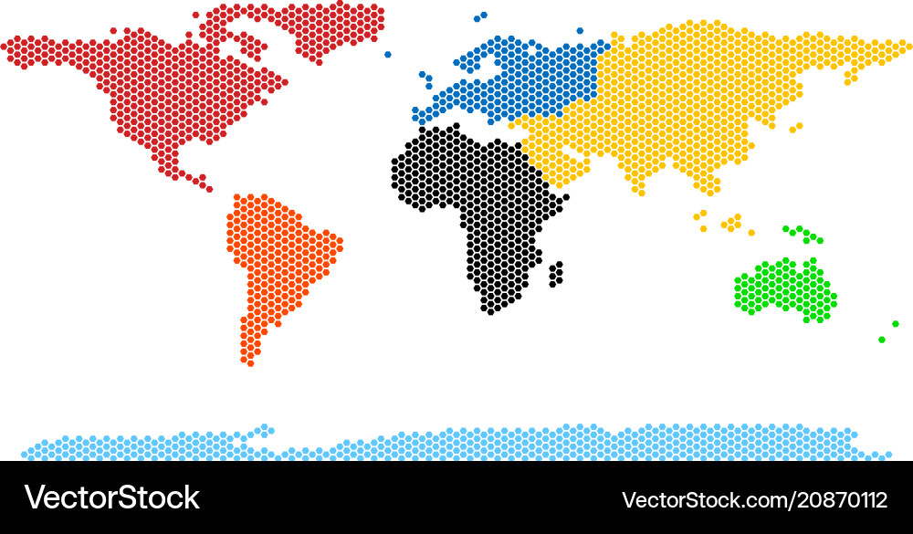 Honeycomb world continent map – Royalty-Free Vector | VectorStock