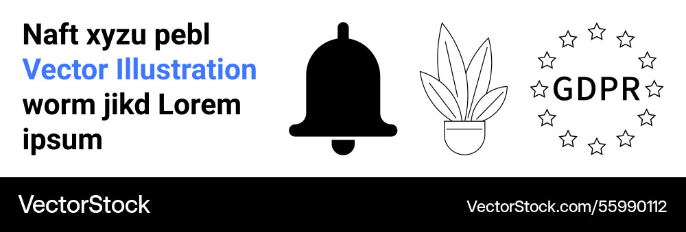 Notification bell potted plant and gdpr Royalty Free Vector