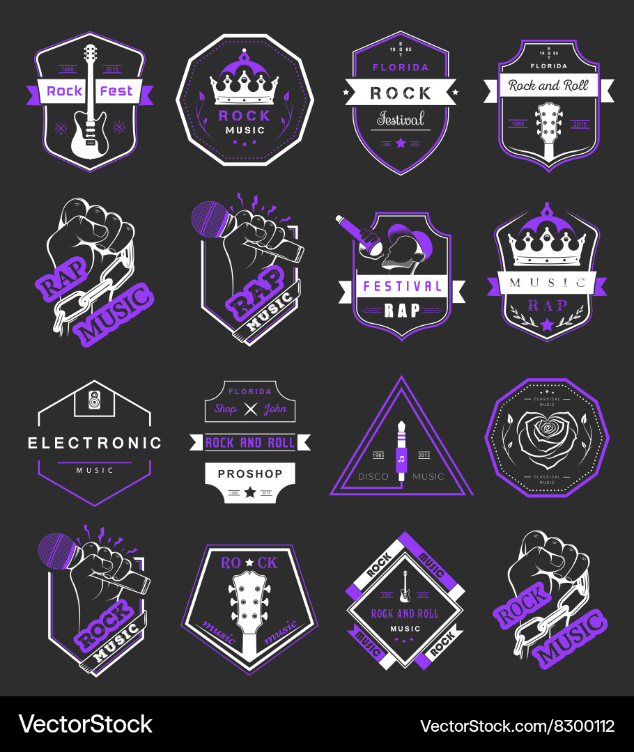 Satz von Logos und Abzeichen Musik Lizenzfreies Vektorbild