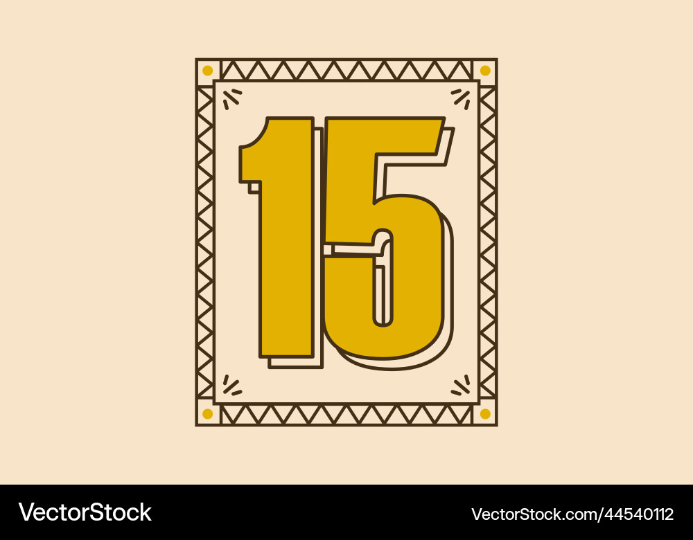 Vintage rectangle frame with number 15 Royalty Free Vector