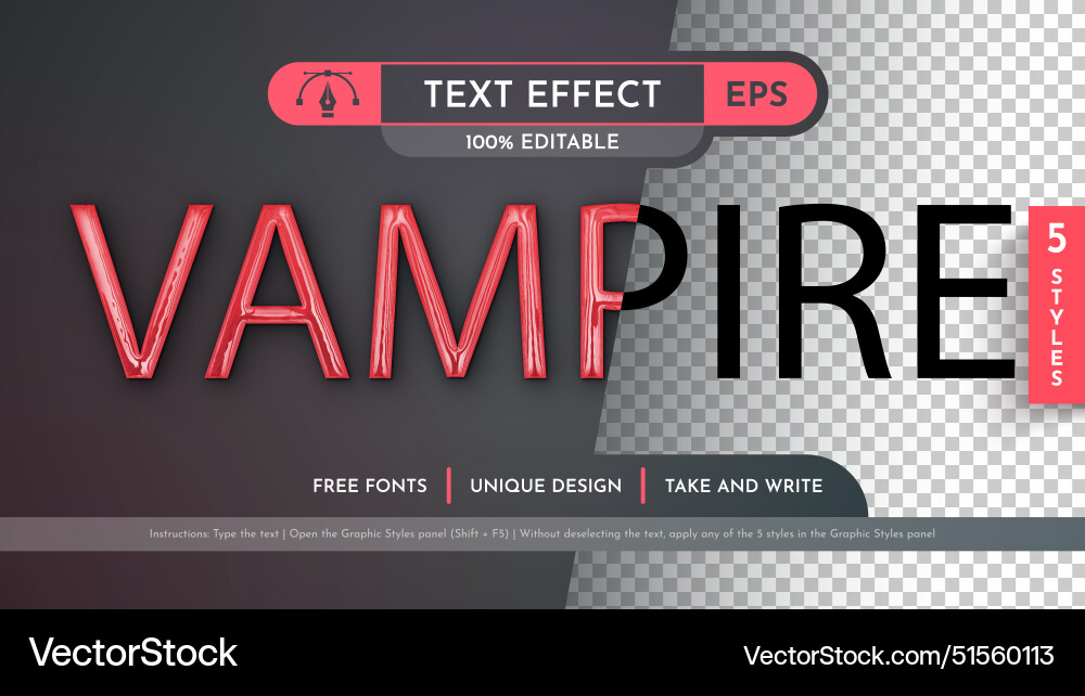 5 vampire editable text effects graphic styles Vector Image