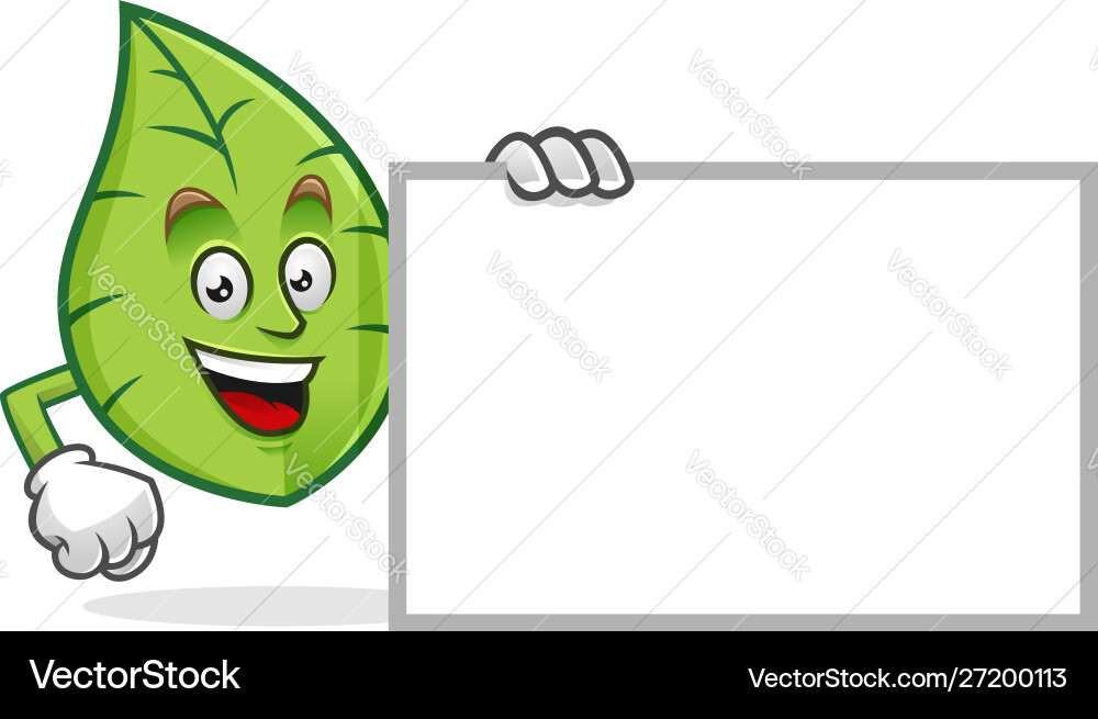 Blank sign leaf mascot leaves character Royalty Free Vector