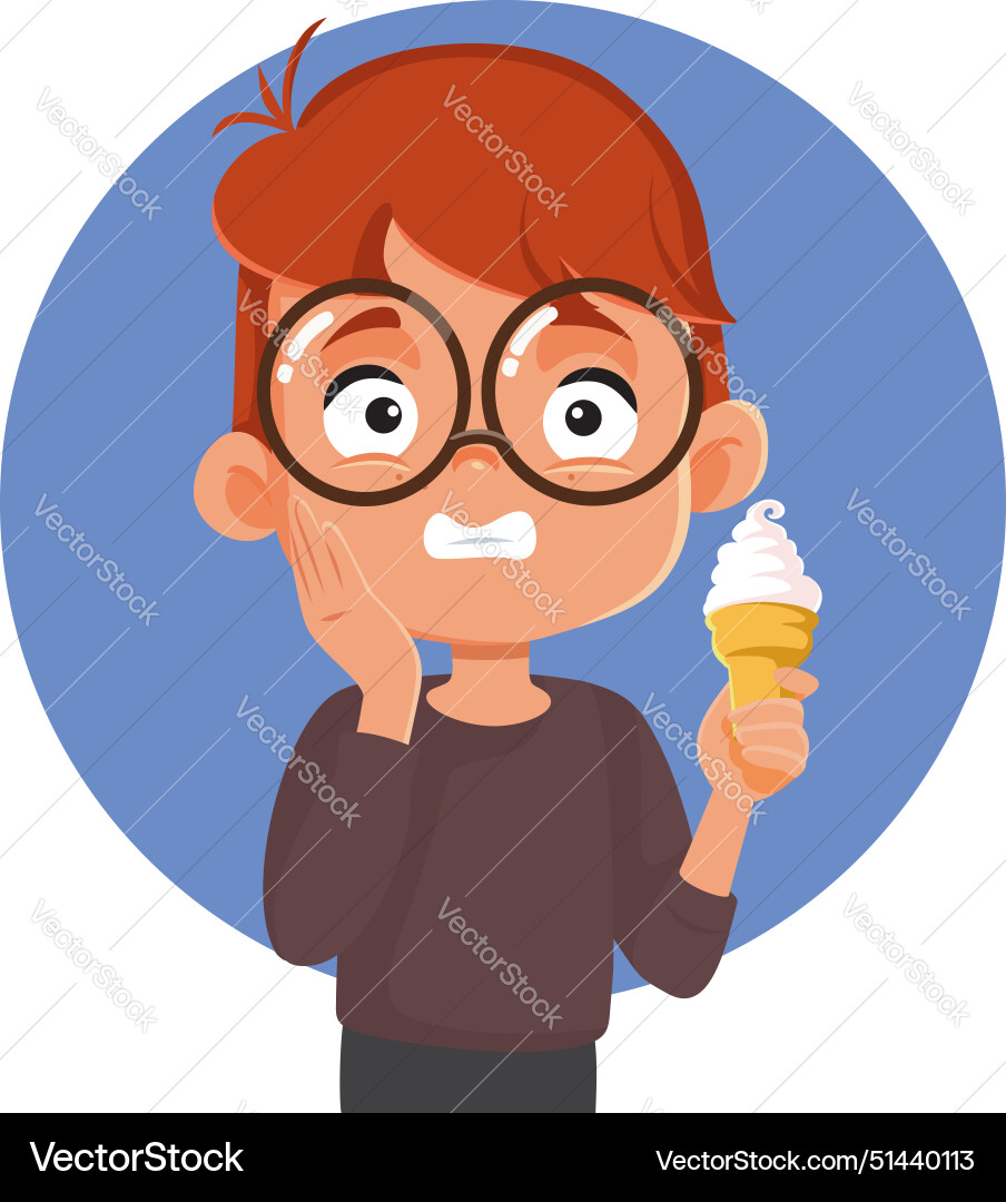 Boy suffering toothache after eating ice cream Vector Image
