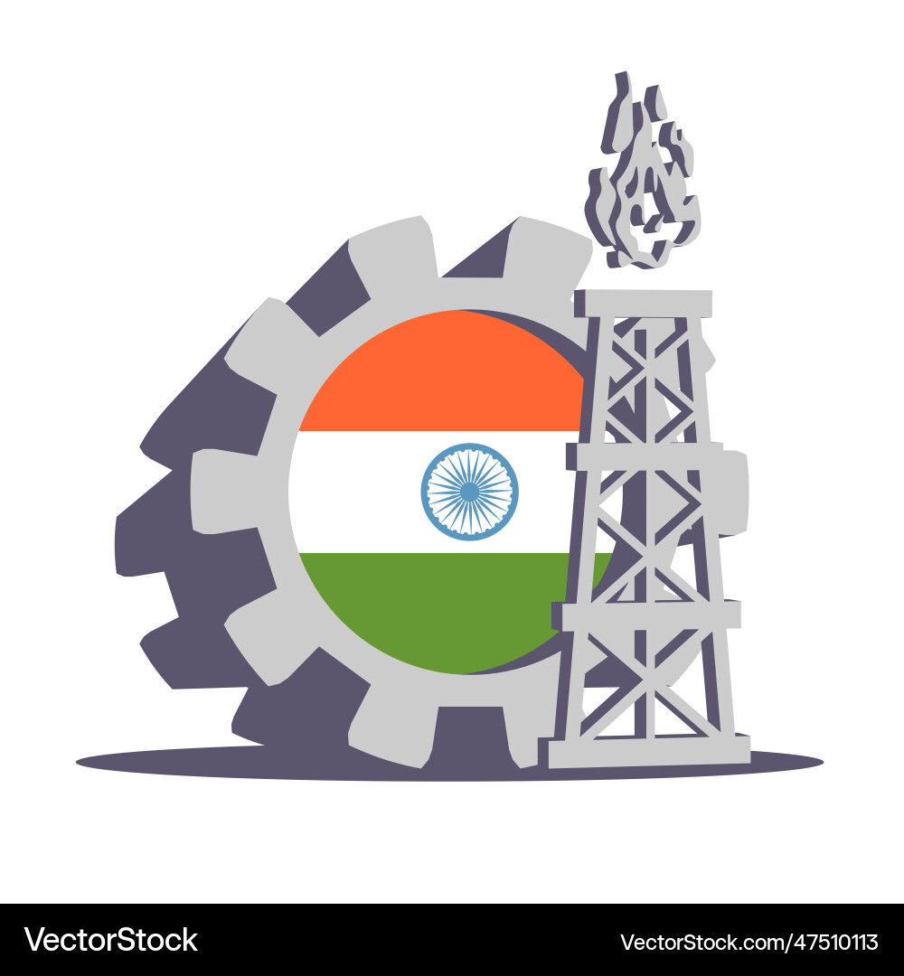 Gear with gas rig simple icon textured by flag Vector Image