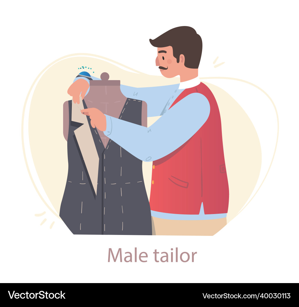 Male tailor selects size Royalty Free Vector Image