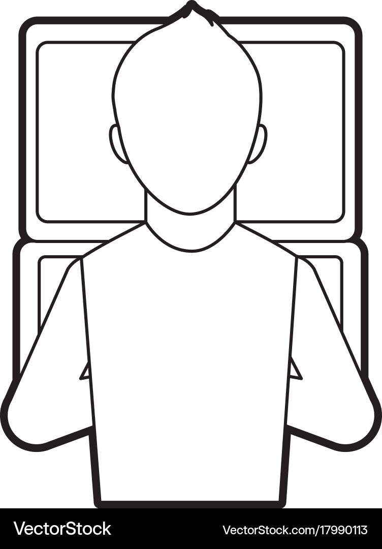 Man sitting back and working on the computer Vector Image