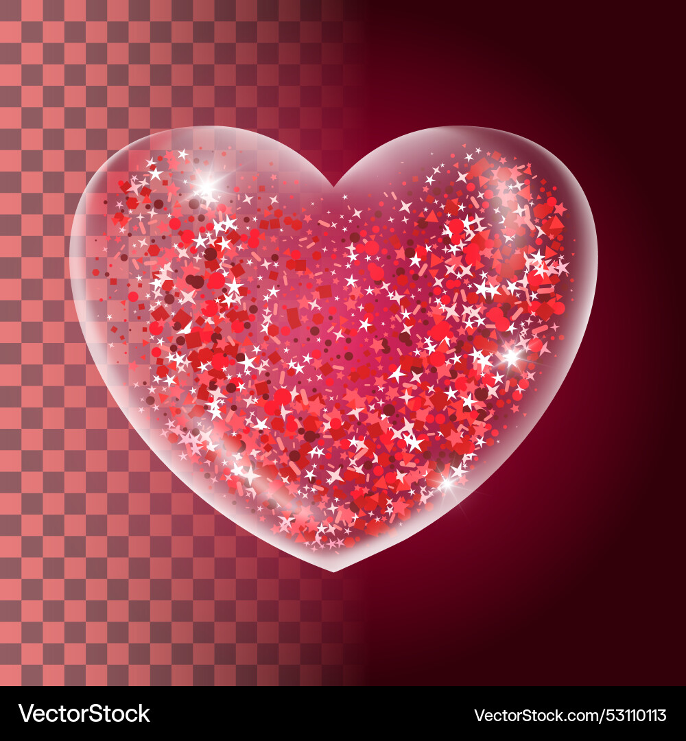 Red realistic glass heart plastic transparent Vector Image