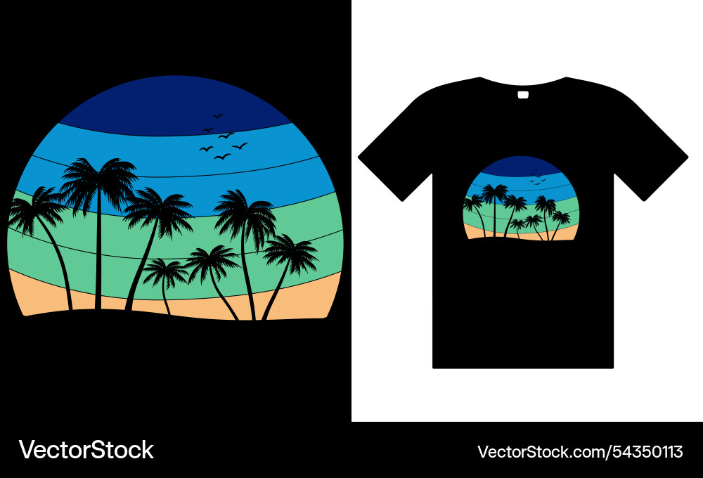 Retro vintage sunset beach t shirt Royalty Free Vector Image