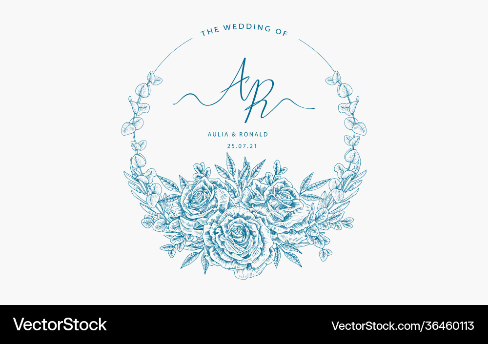 Rounded floral arrangement wedding invitation Vector Image