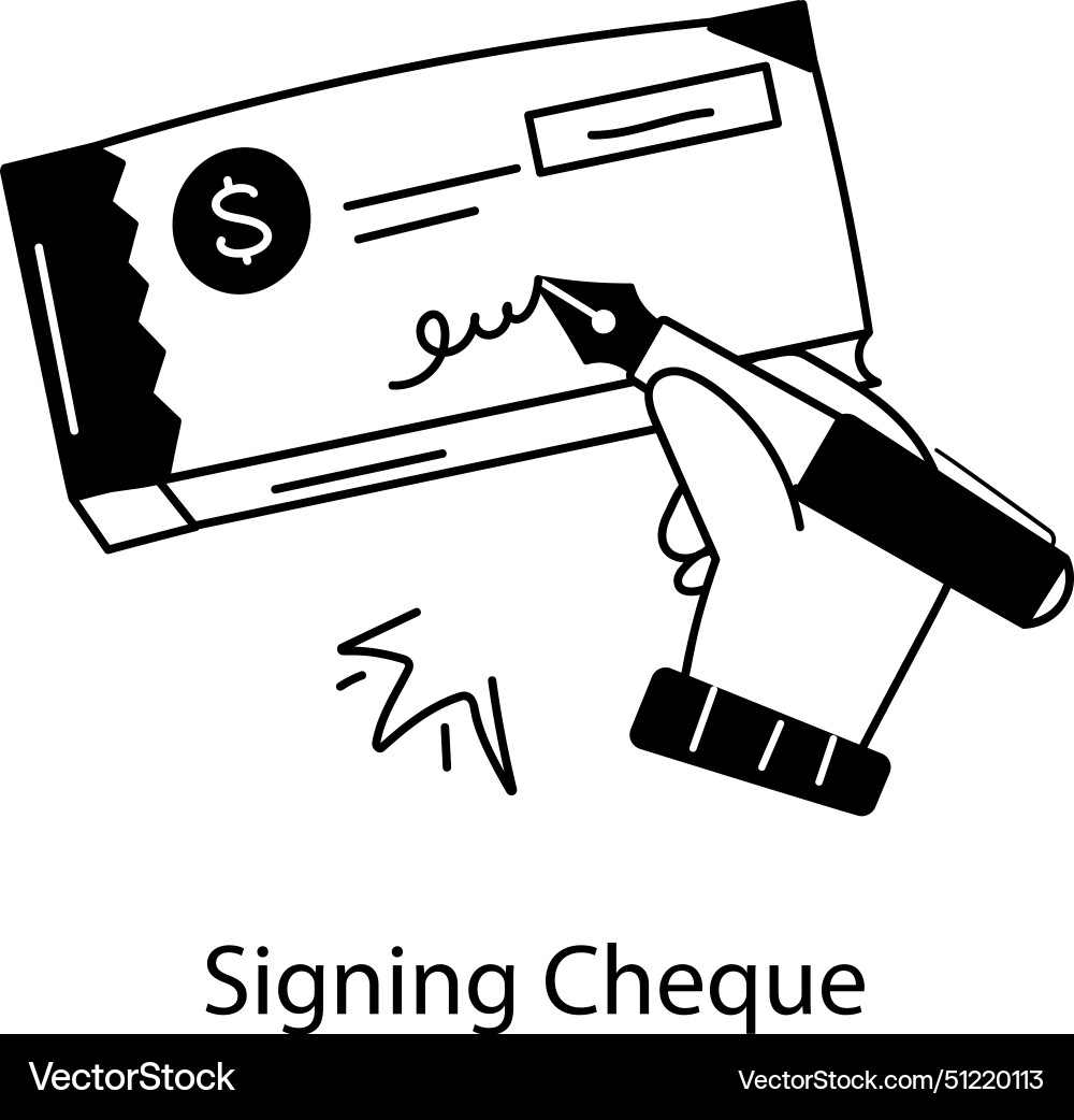 Signing cheque Royalty Free Vector Image - VectorStock