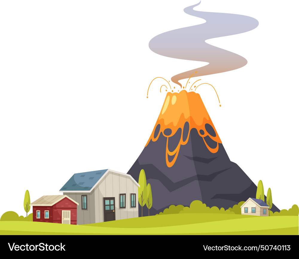 Volcanic eruption disaster composition Royalty Free Vector
