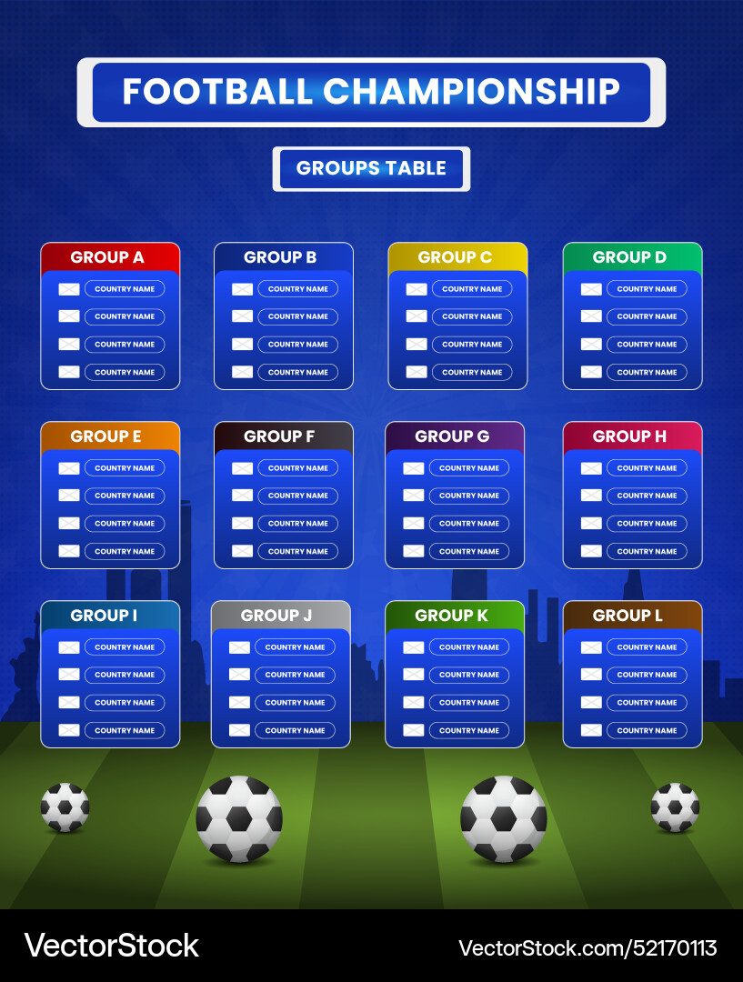 World Football Groups Championship Table Vector Image