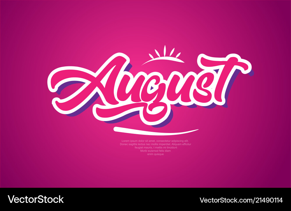 August word text typography pink design icon Vector Image