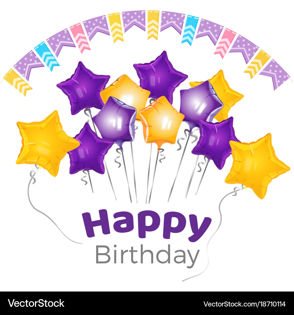 Happy birthday greeting on banner with star shaped