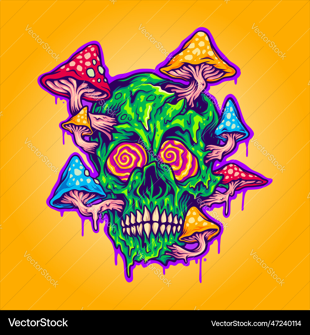 Psychedelic skull growth trippy drippy magic Vector Image