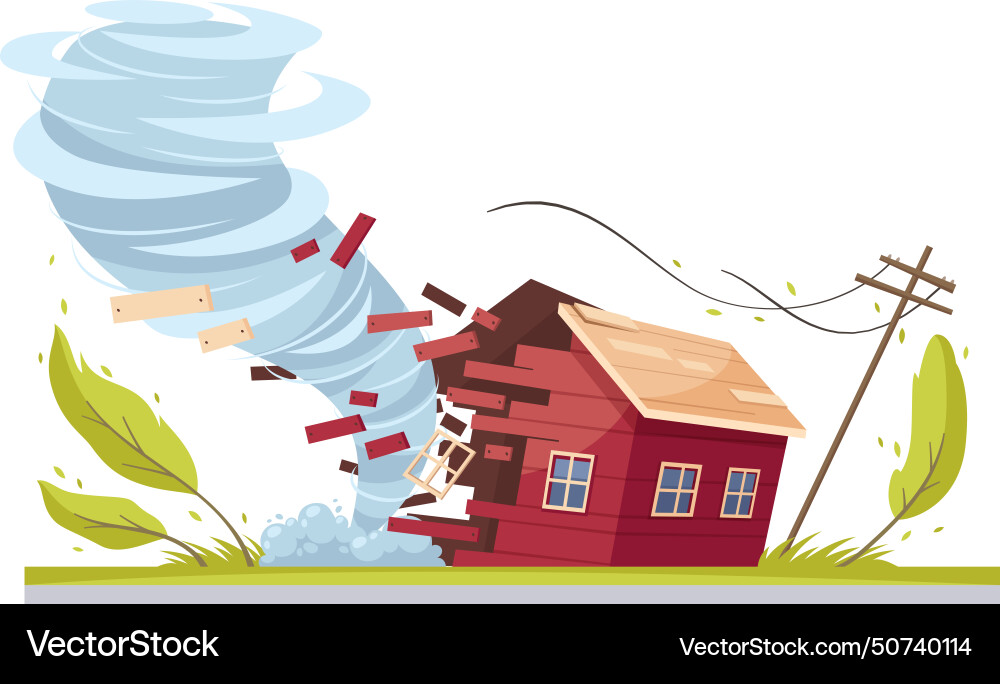 Typhoon destroying house composition Royalty Free Vector