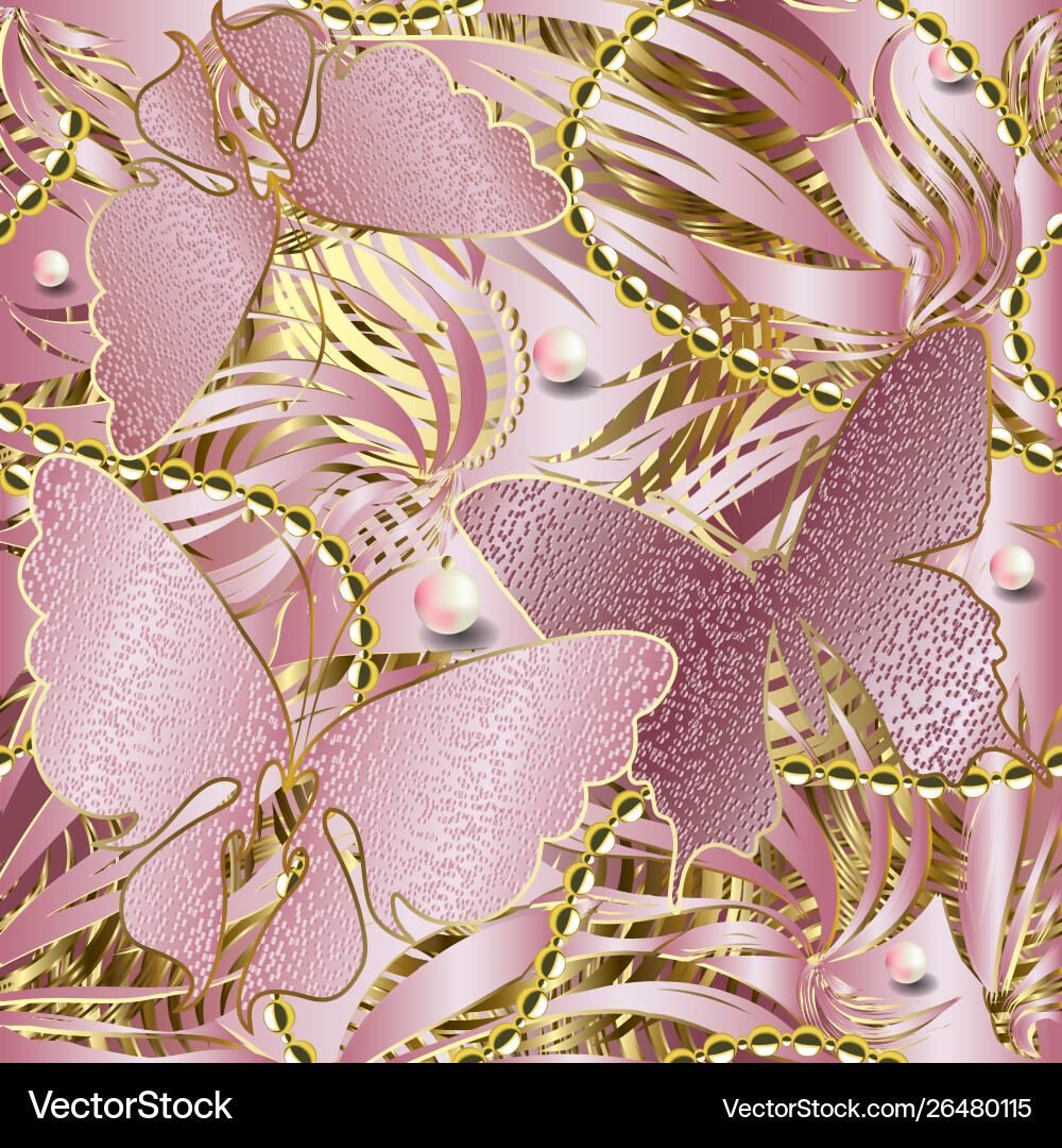 3d glittery butterflies seamless pattern abstract Vector Image