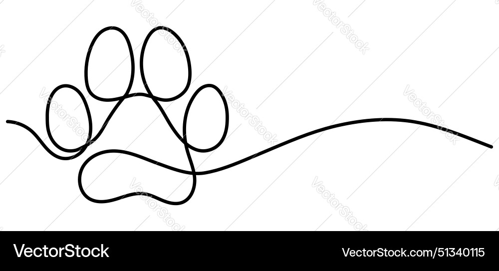 Cat dog paw single line drawing Royalty Free Vector Image