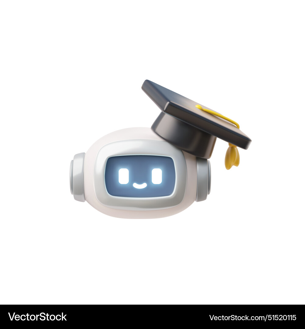 Chat bot robot with university black cap ai Vector Image