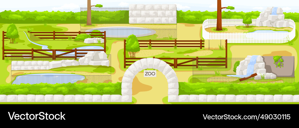 Empty cartoon zoo blank aviary and enclosure Vector Image