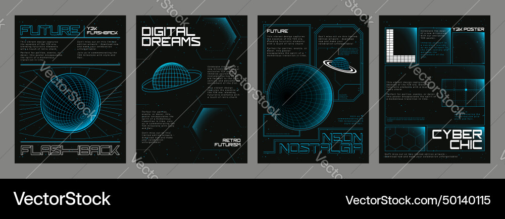 Y2k aesthetic space banners set Royalty Free Vector Image