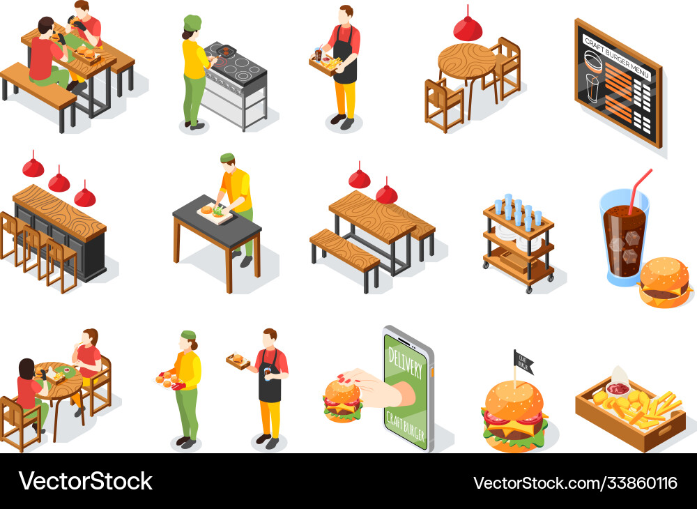 Burger restaurant icons collection Royalty Free Vector Image