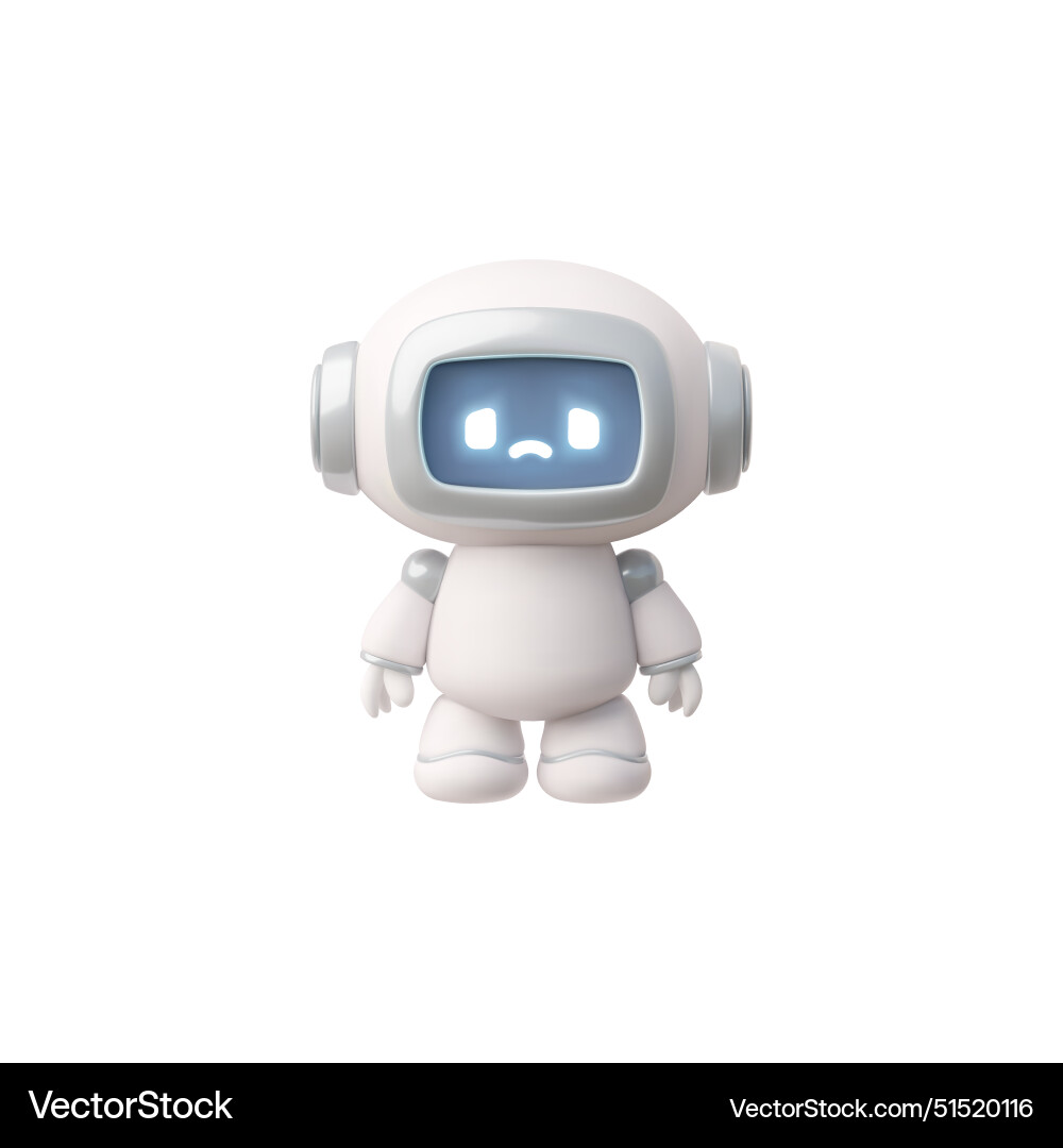 Cartoon 3d chat bot with a sad face on an isolated