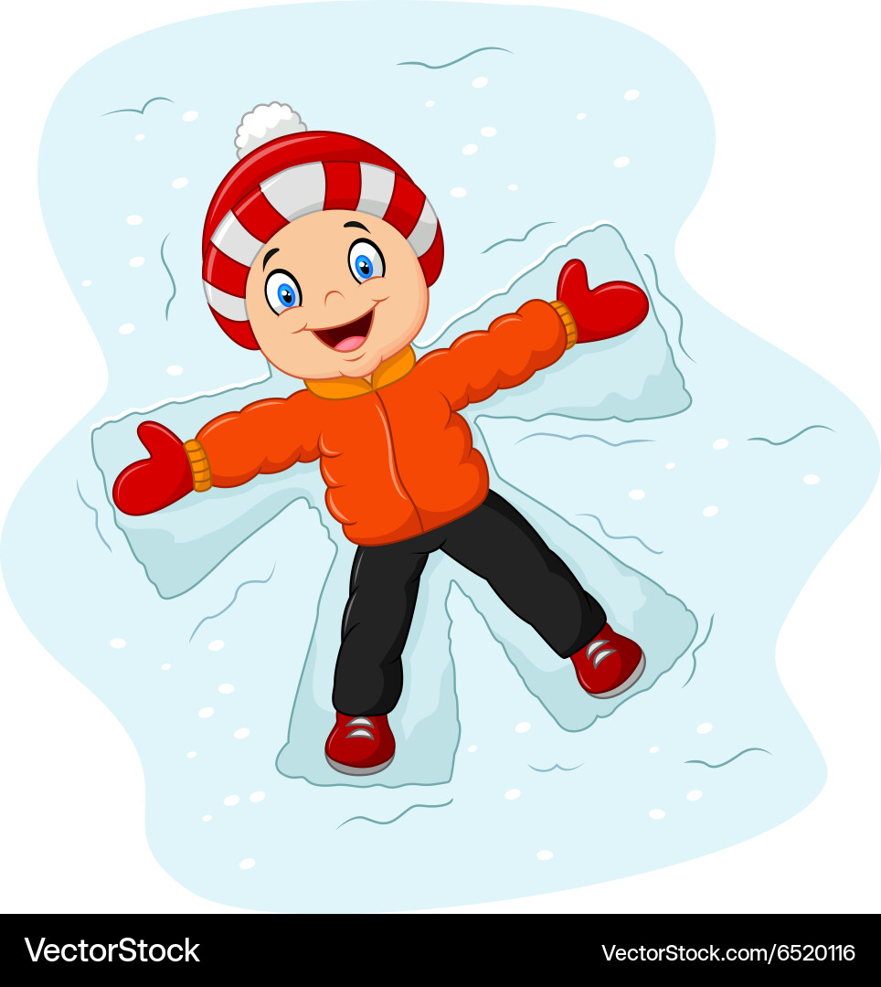 Cartoon little boy lying on the snow Royalty Free Vector