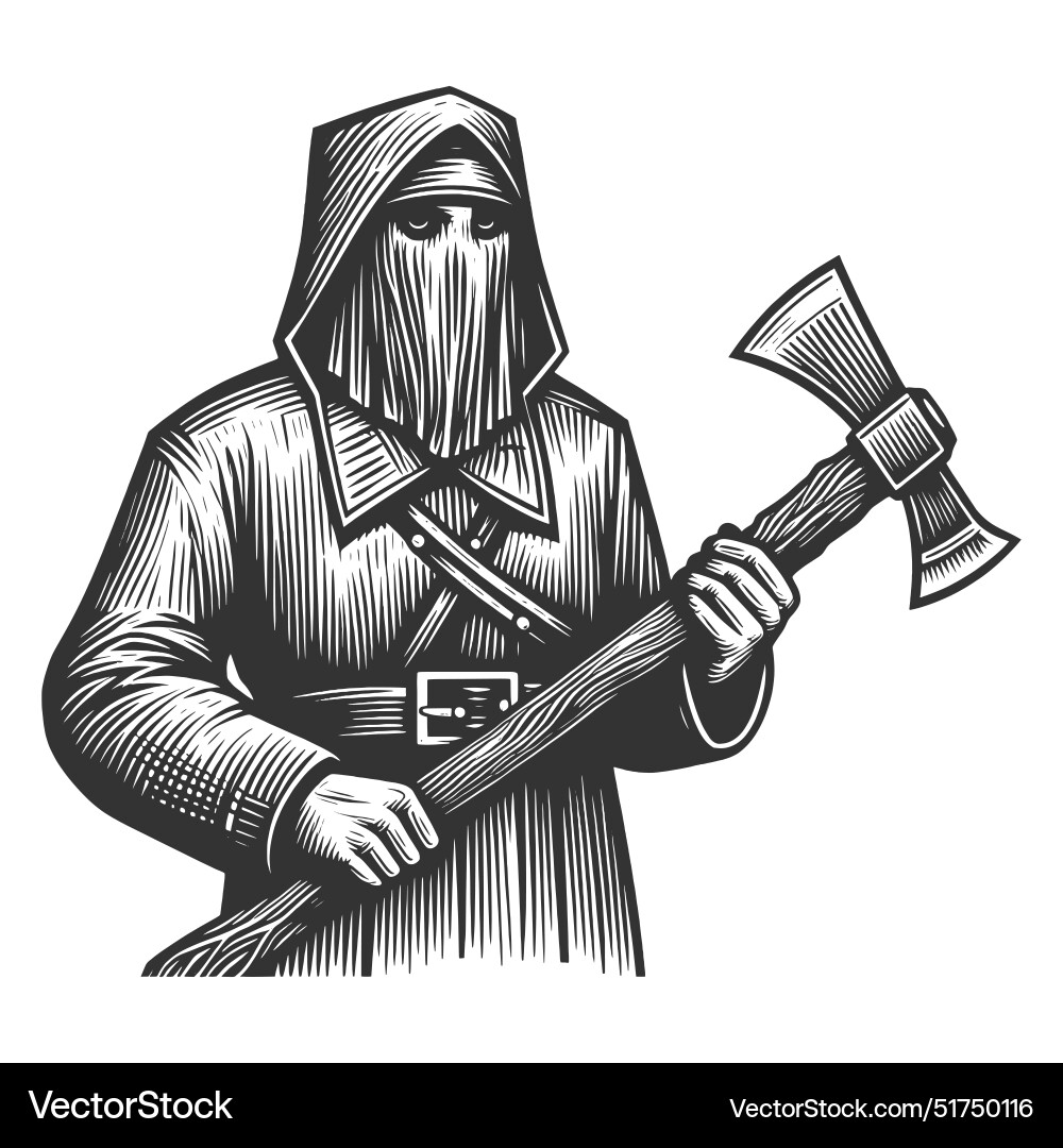 Grim reaper executioner with axe engraving Vector Image