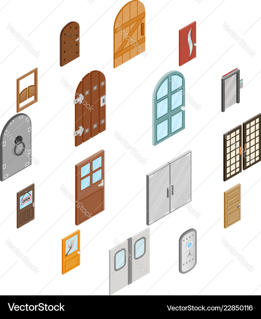 Isometric Door Icon Set Royalty Free Vector Image