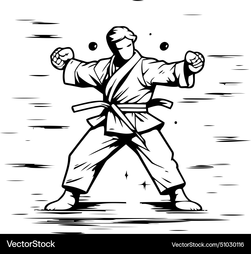 Karate man in kimono and heart Royalty Free Vector Image