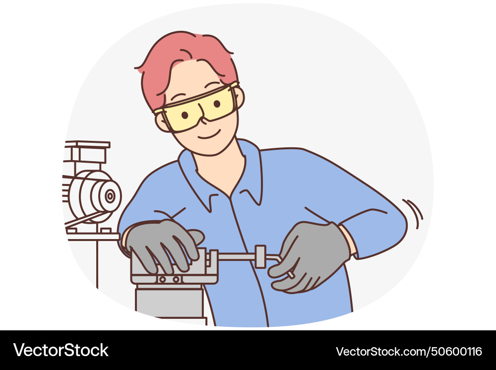 Male employee work on machine in workshop Vector Image