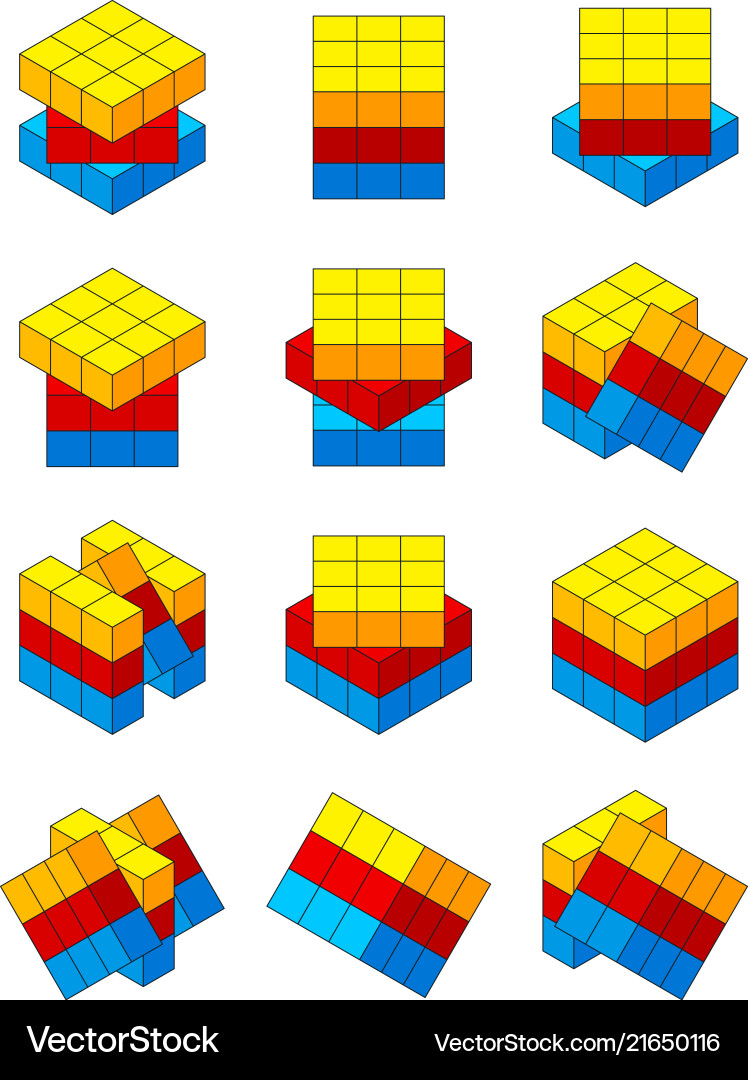 Rubiks cube various positions of isometric Vector Image
