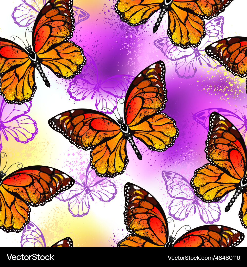 Seamless pattern with orange butterflies Vector Image