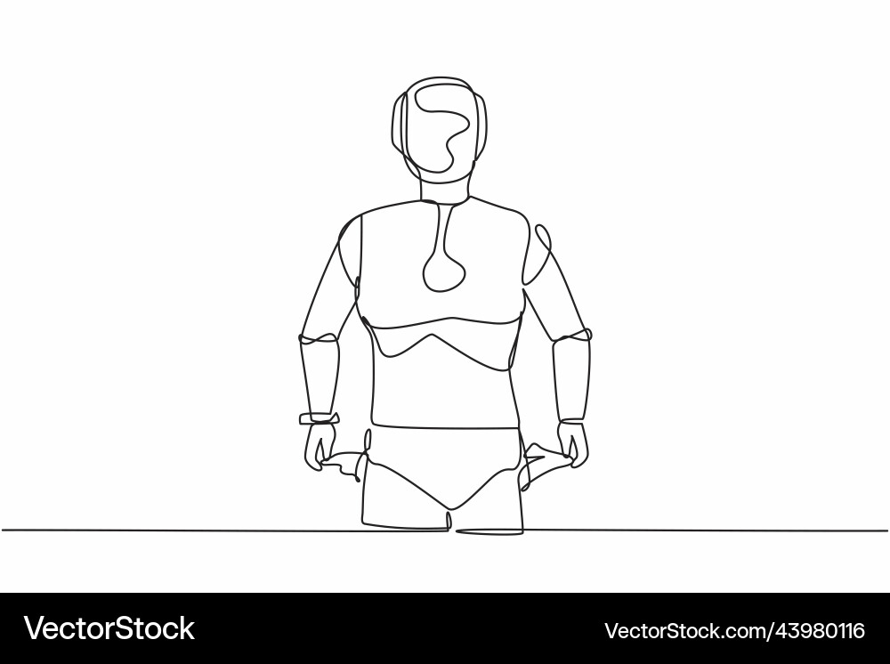 Single continuous line drawing robot standing Vector Image