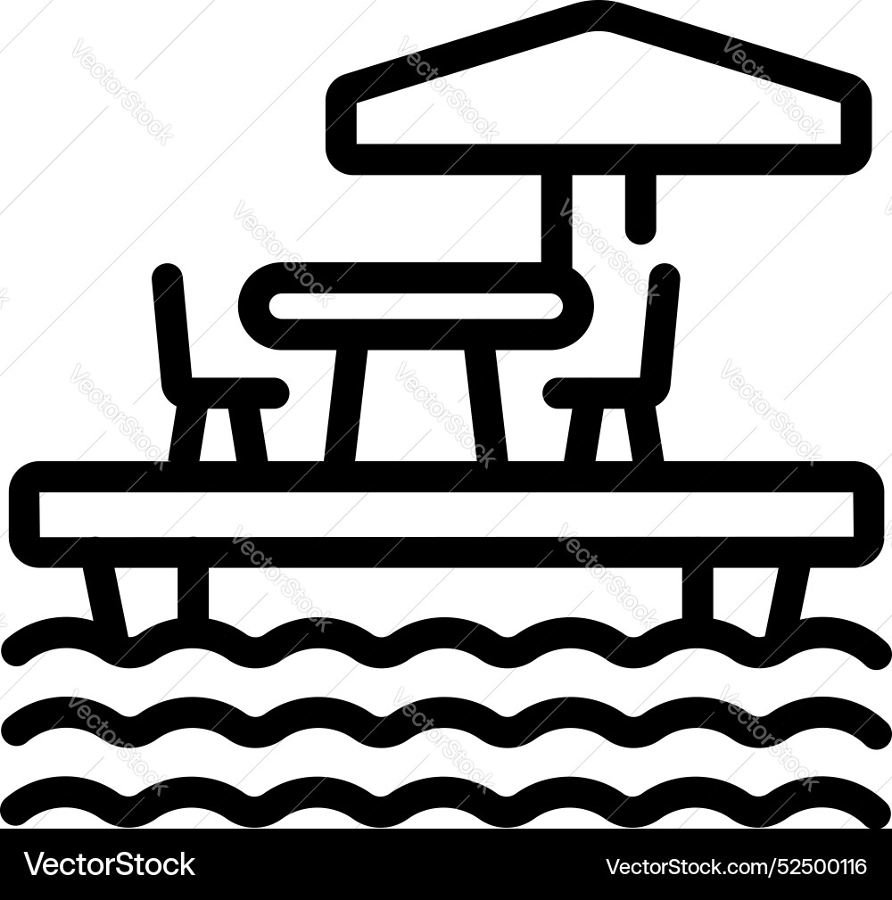 Wooden pier with table and chairs over water Vector Image