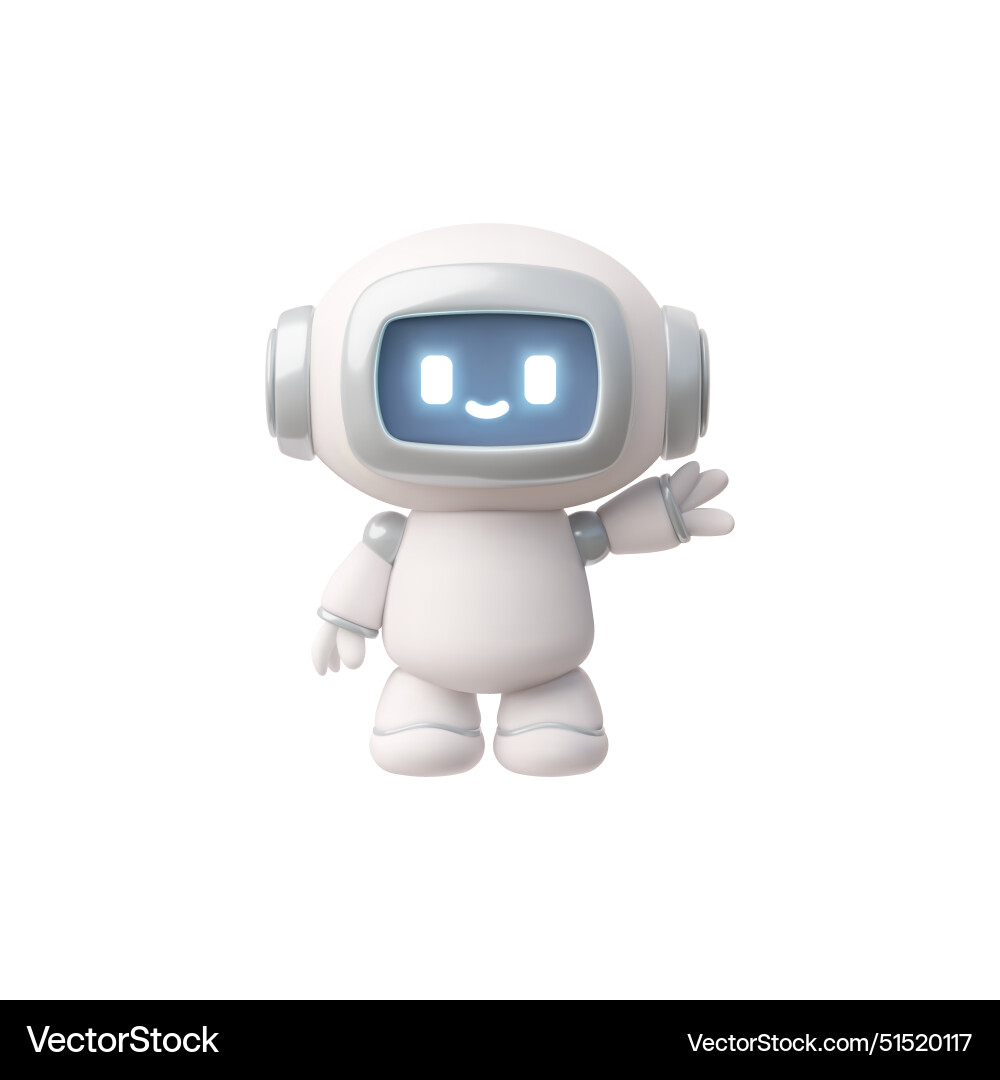 3d smiling robot raising its hand to say Vector Image
