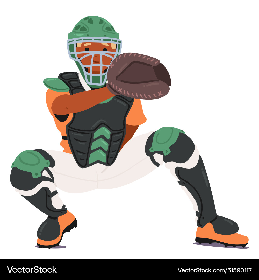 Baseball player catcher cartoon character in full Vector Image