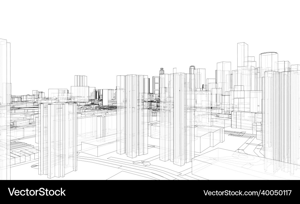City view buildings and streets Royalty Free Vector Image