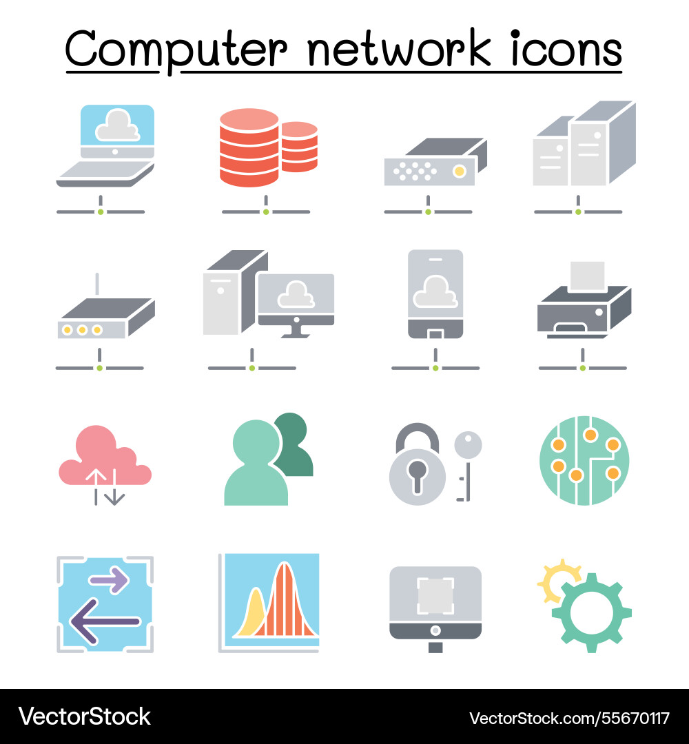 Computernetzwerk und Cloud Computing-Icon-Set Vektorbild