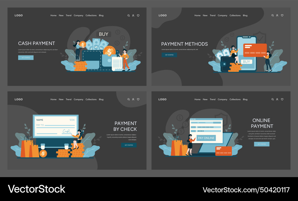 Interfaces for cash transactions various payment – Royalty-Free Vector | VectorStock