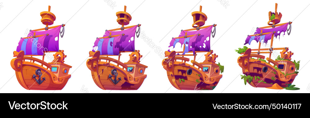 Old broken abandoned sailboat destruction process Vector Image