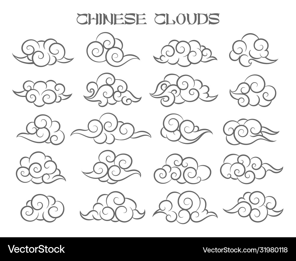Asian Cloud Motif Set Royalty Free Vector Image