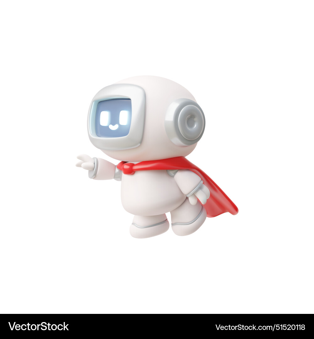 Chat bot robot flies in red cape ai assistance Vector Image